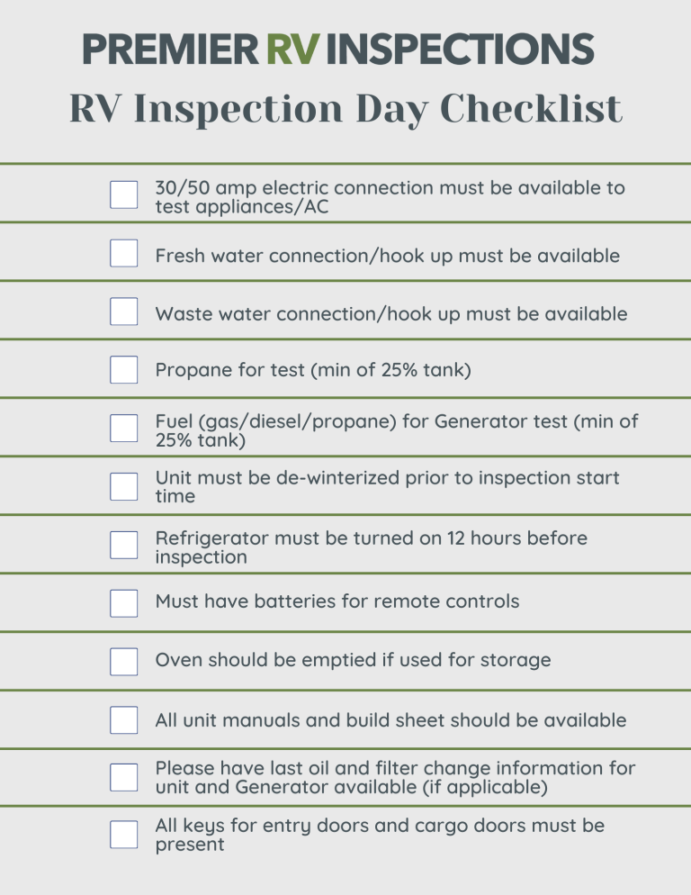 RV Inspection Day Checklist – Premier RV Inspections